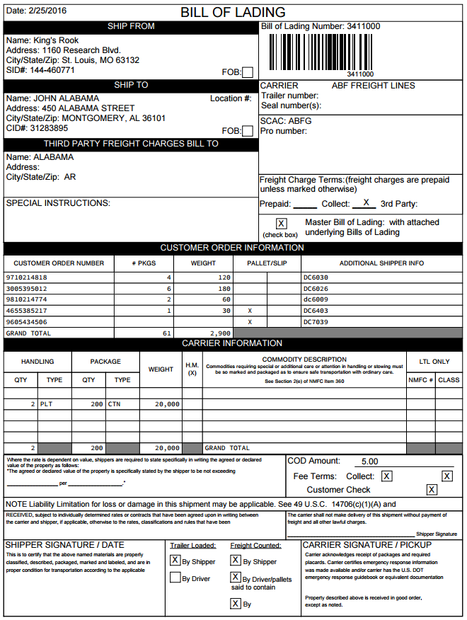 Vics Bill Of Lading Template